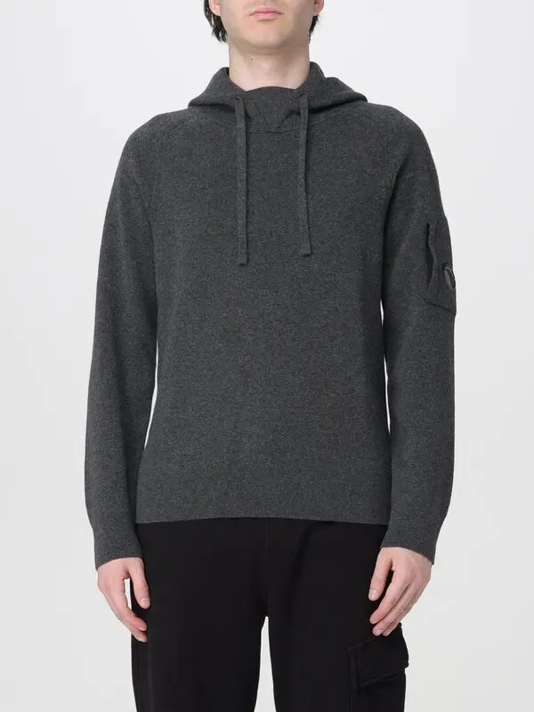 C.P. COMPANY Wool Blend Knit Hoodie With Kangaroo Pocket - Grey