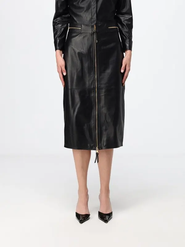 Elisabetta Franchi Leather Midi Skirt With Zip Front