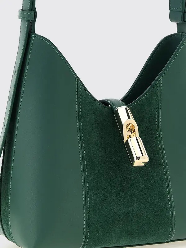Furla Goccia Flared Shoulder Bag In Suede And Smooth Leather - Green