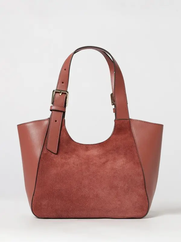 Furla Suede And Smooth Leather Shoulder Bag With Double Handle - Wine