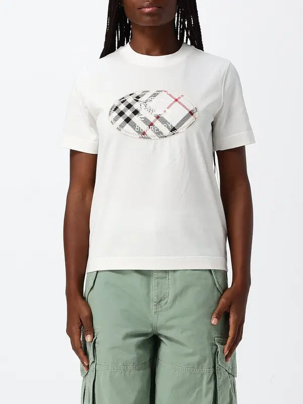 Burberry Vintage Check Detail Cotton Crewneck T-shirt - Eggshell