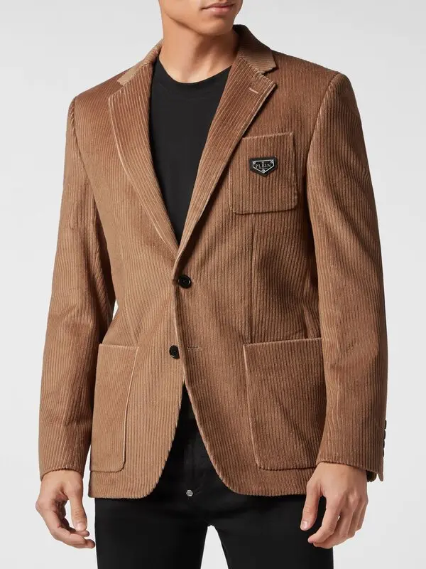 Philipp Plein Single-breasted Velvet Blazer With Peak Lapels And Patch Pockets