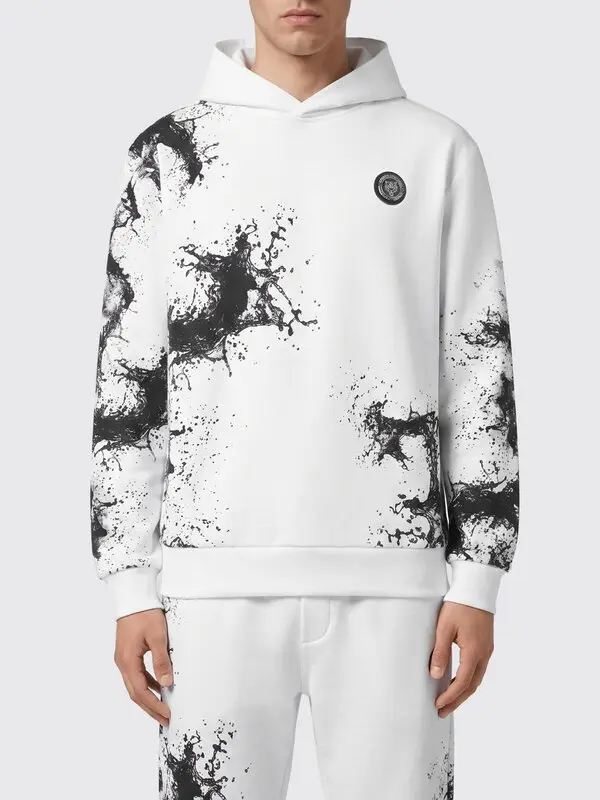 PLEIN SPORT Abstract Print Cotton Hoodie - White