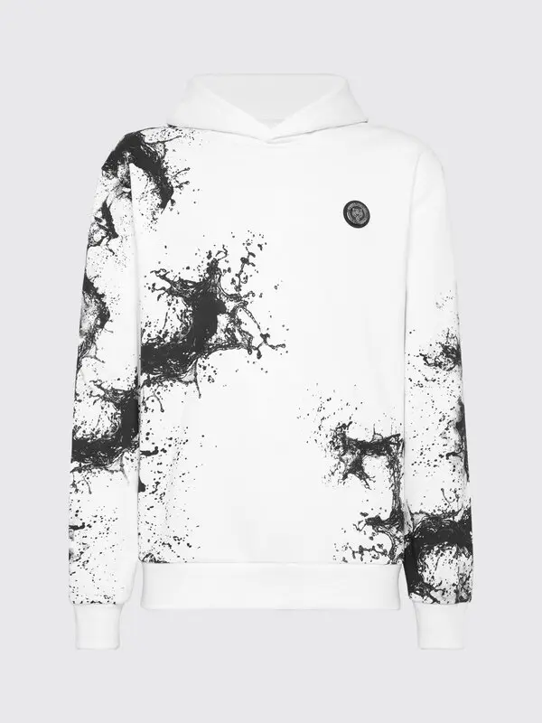 PLEIN SPORT Abstract Print Cotton Hoodie - White