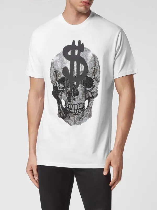 Philipp Plein Cotton T-shirt With Skull Print And Rhinestone Applications - White