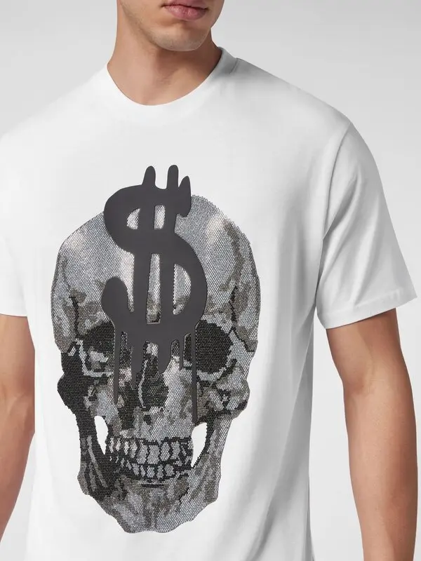 Philipp Plein Cotton T-shirt With Skull Print And Rhinestone Applications - White