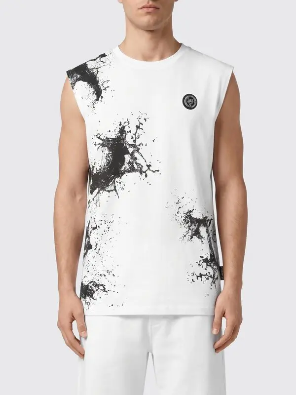 PLEIN SPORT Abstract Print Sleeveless Cotton Vest - White