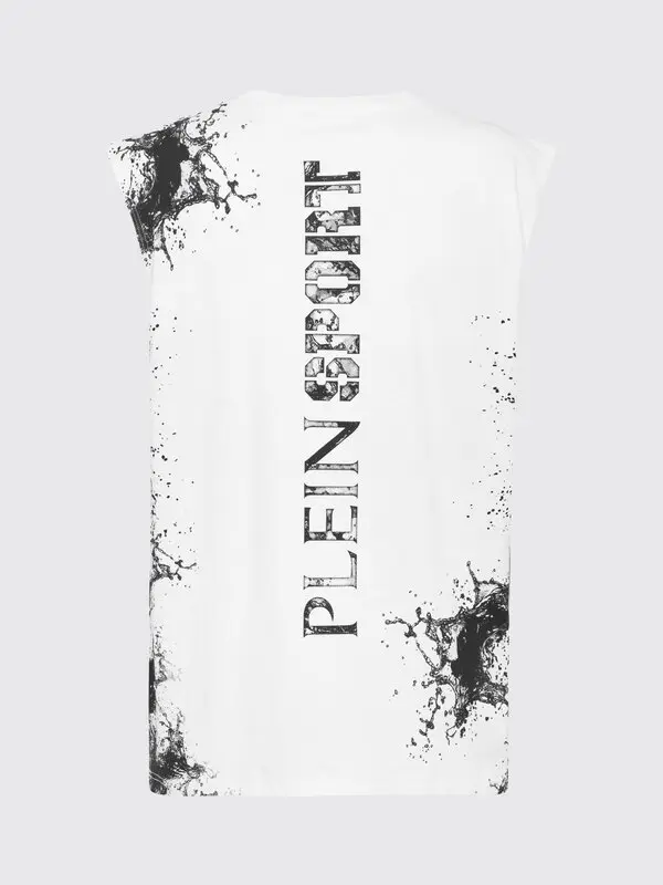 PLEIN SPORT Abstract Print Sleeveless Cotton Vest - White