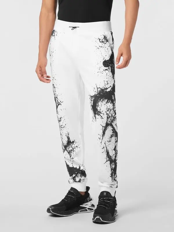 PLEIN SPORT Abstract Print Jersey Jogging Trousers With Logo - White