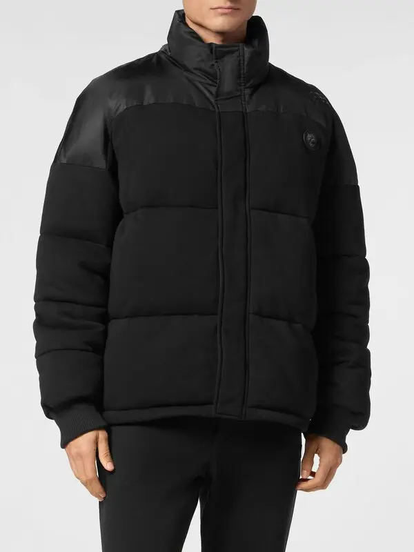 PLEIN SPORT Short Quilted Puffer Jacket In Nylon With High Neck And Hexagon Logo