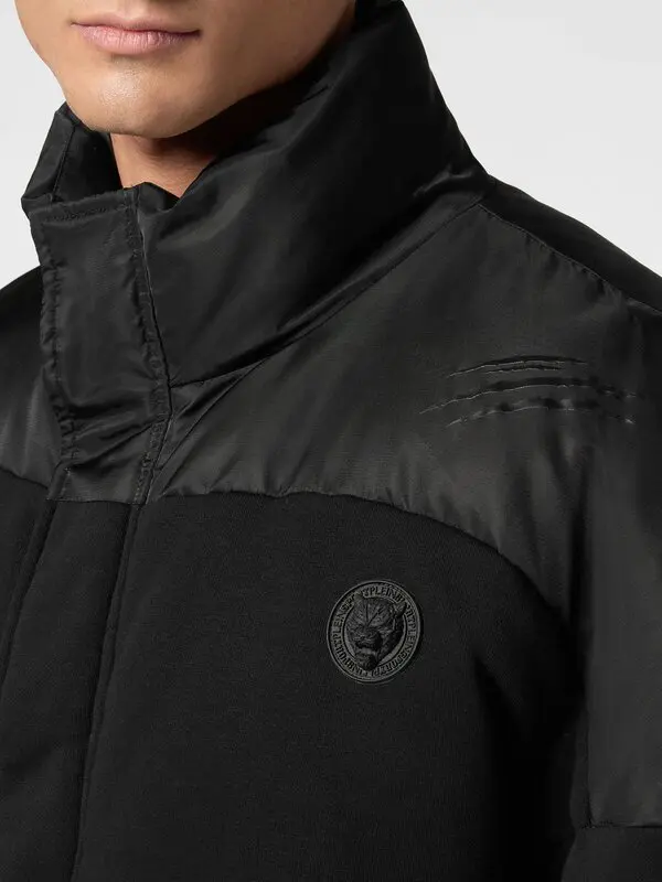 PLEIN SPORT Short Quilted Puffer Jacket In Nylon With High Neck And Hexagon Logo