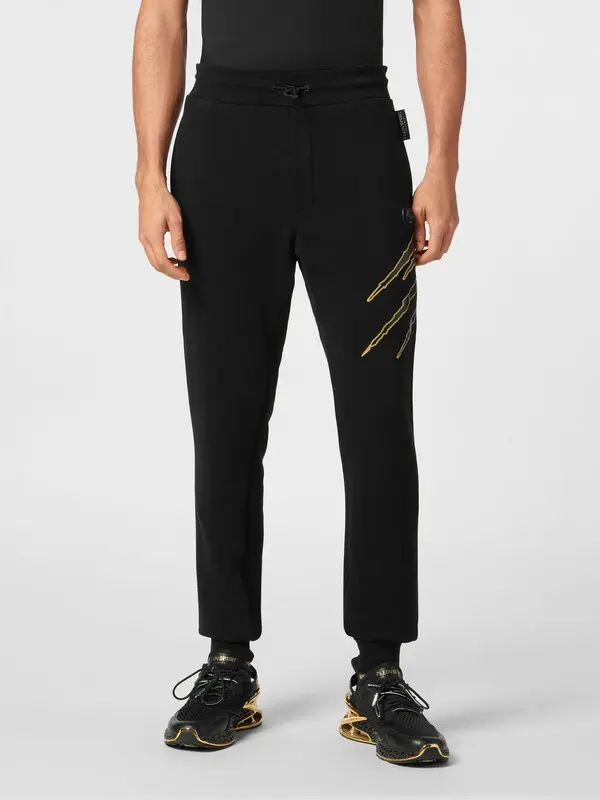 PLEIN SPORT Jersey Jogging Trousers With Drawstring Waist And Printed Logo - Black 1