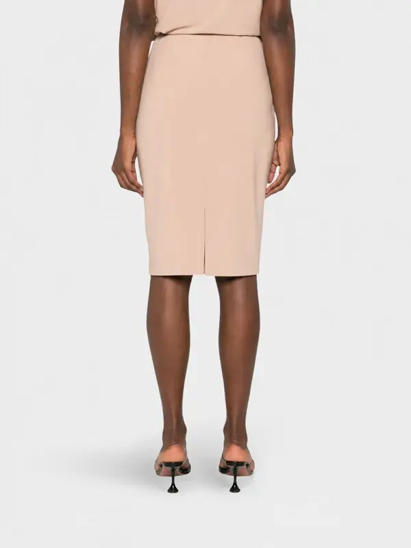 Elisabetta Franchi High-waisted Crêpe Midi Pencil Skirt With Slit - Nude