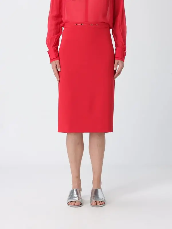 Elisabetta Franchi High-waisted Crêpe Midi Pencil Skirt With Slit - Red