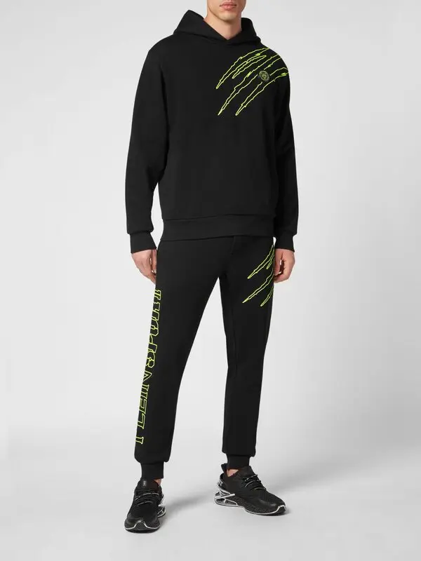 PLEIN SPORT Cotton Hoodie With Graphic Print And Hexagon Logo - Black
