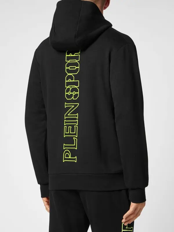 PLEIN SPORT Cotton Hoodie With Graphic Print And Hexagon Logo - Black