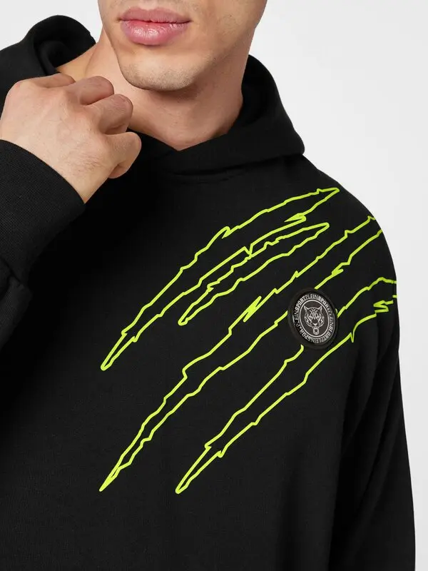 PLEIN SPORT Cotton Hoodie With Graphic Print And Hexagon Logo - Black
