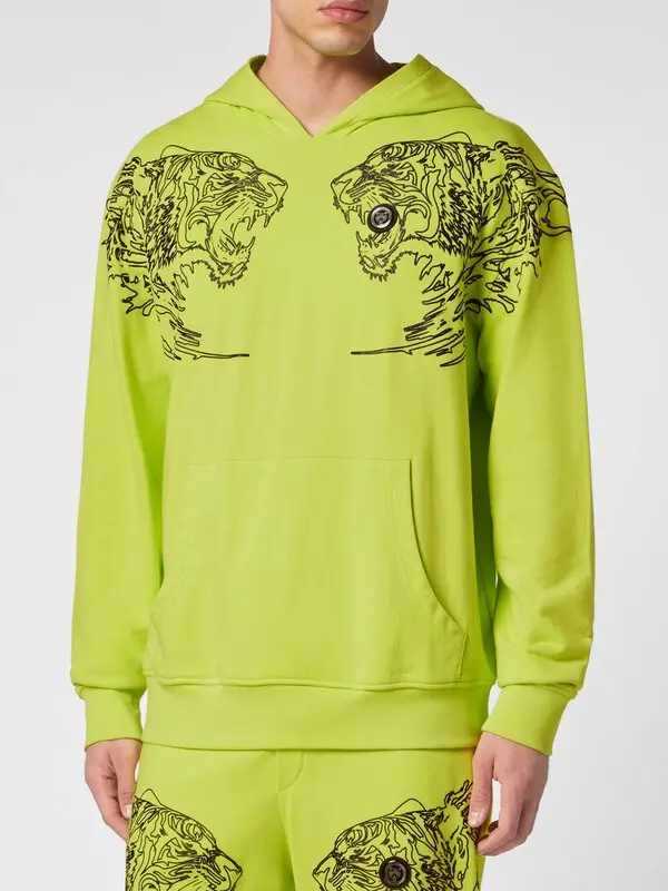 PLEIN SPORT Cotton Hoodie With Graphic Print And Kangaroo Pocket