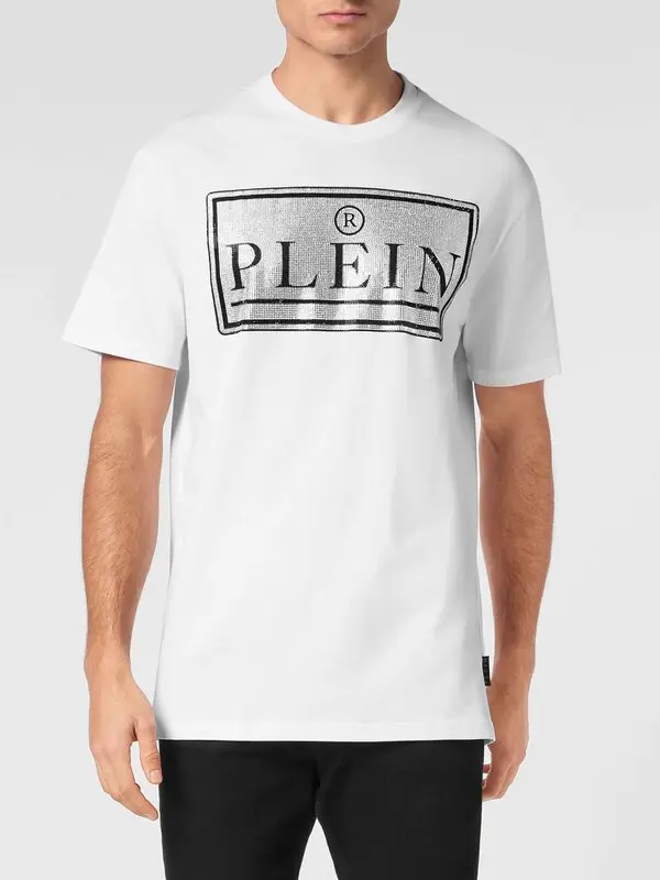Philipp Plein Rhinestone Embroidered Logo Cotton T-shirt