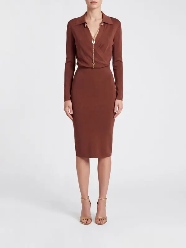 Elisabetta Franchi Long Sleeve Dress - Brown
