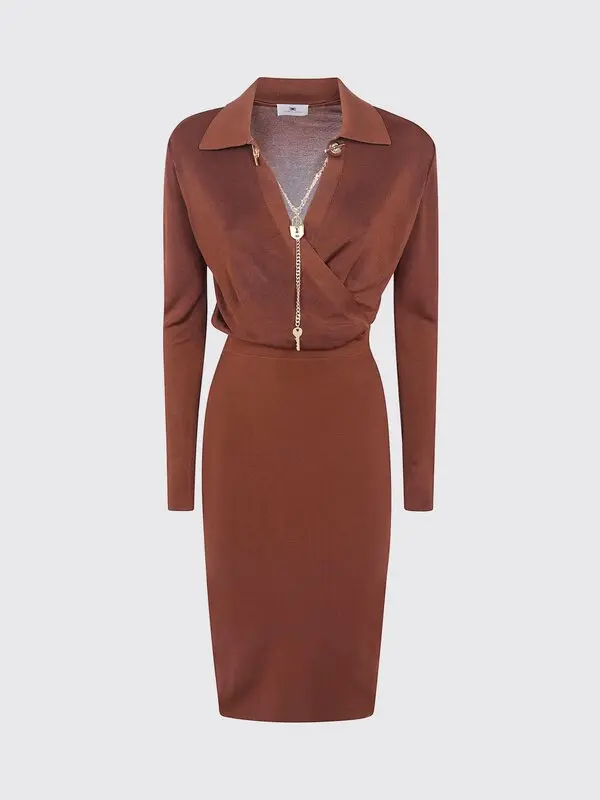 Elisabetta Franchi Long Sleeve Dress - Brown