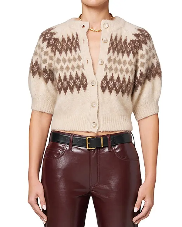 Citizens Of Humanity Molly Puff Sleeve Cardigan Sweater With Fair Isle Pattern