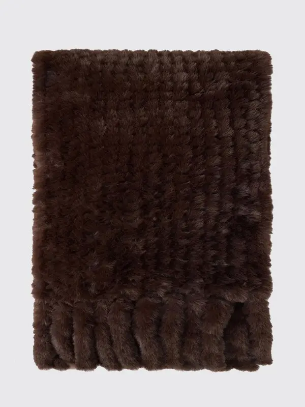 Pinko Geloso Polyester Scarf With Fringed Edges And Applied Logo - Brown