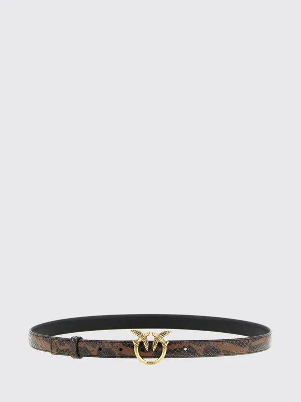 Pinko Leather Belt With Gold Tone Buckle - Brown