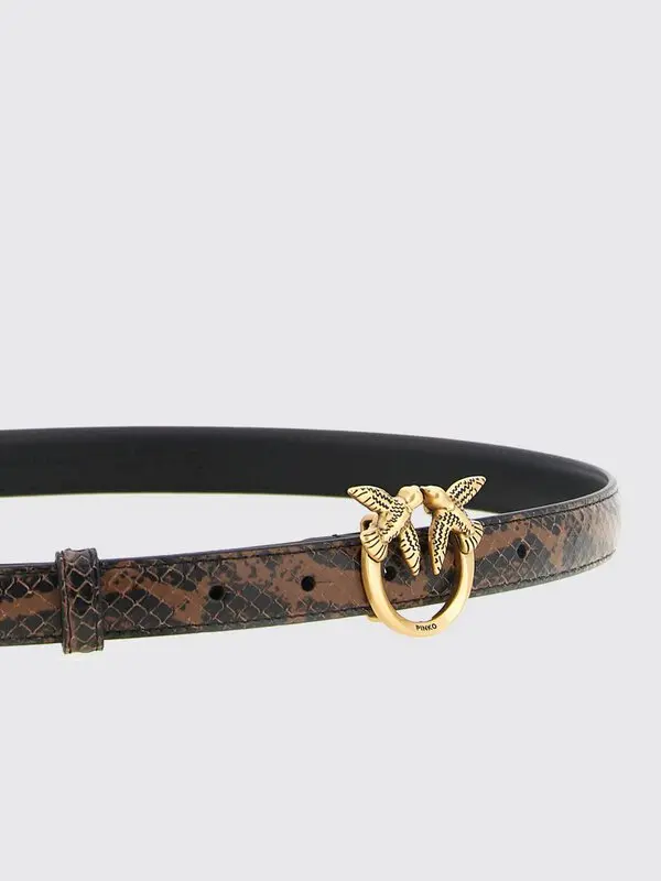 Pinko Leather Belt With Gold Tone Buckle - Brown