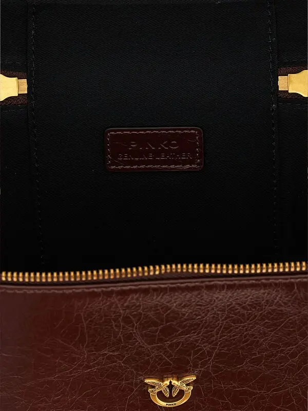 Pinko Vanity Mini Calfskin Leather Case With Logo And Removable Strap - Brown