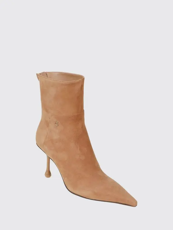 JIMMY CHOO Suede Ankle Boots With Teardrop High Heel - Beige