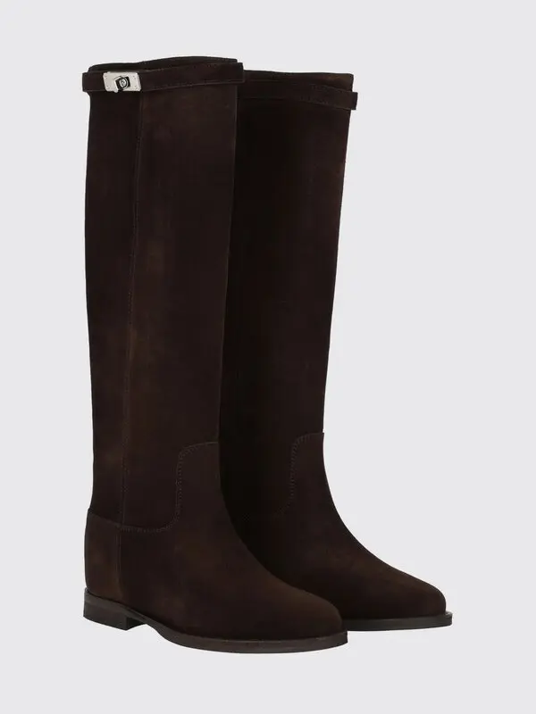 VIA ROMA 15 Knee High Buckled Suede Boots - Brown