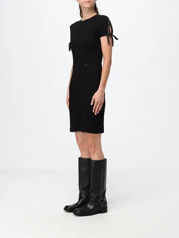 Burberry Ribbed Dress With Tie Detail Sleeves