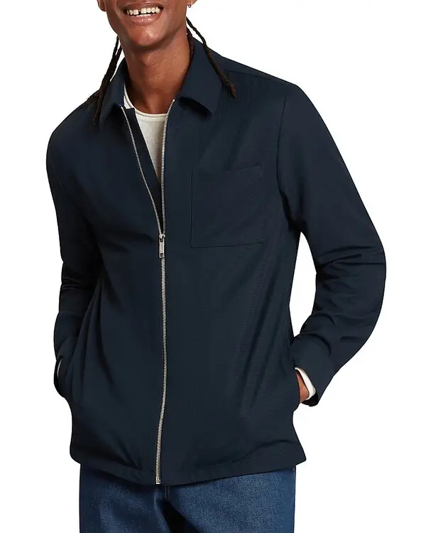 Ted Baker London Frenkie Waffle Knit Zip Overshirt - Navy