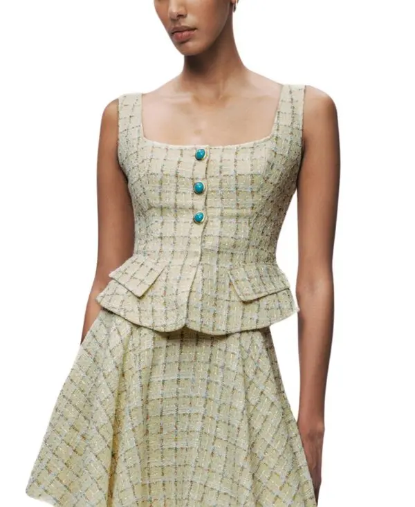 NOCTURNE Button Detailed Tweed Bustier With Peplum