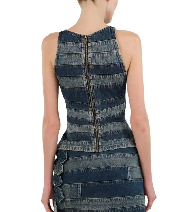 NOCTURNE Halter Neck Denim Blouse