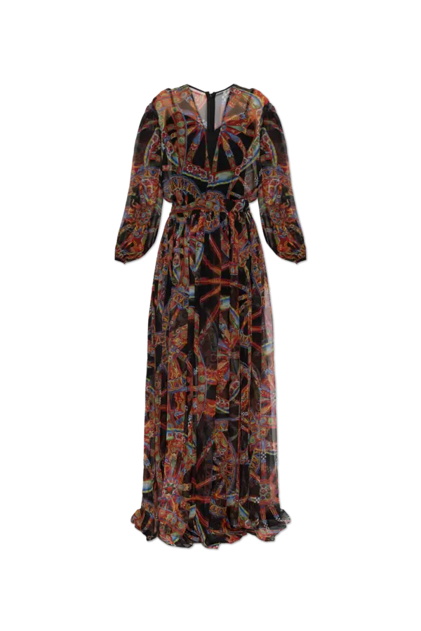 Dolce & Gabbana Silk Maxi Dress With Carretto Print - Black