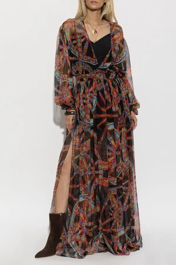 Dolce & Gabbana Silk Maxi Dress With Carretto Print