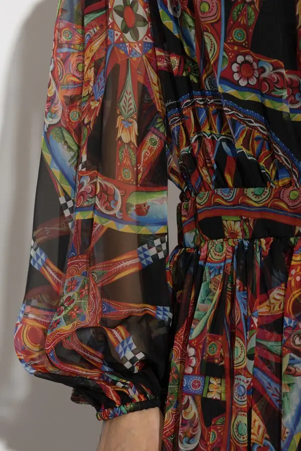 Dolce & Gabbana Silk Maxi Dress With Carretto Print