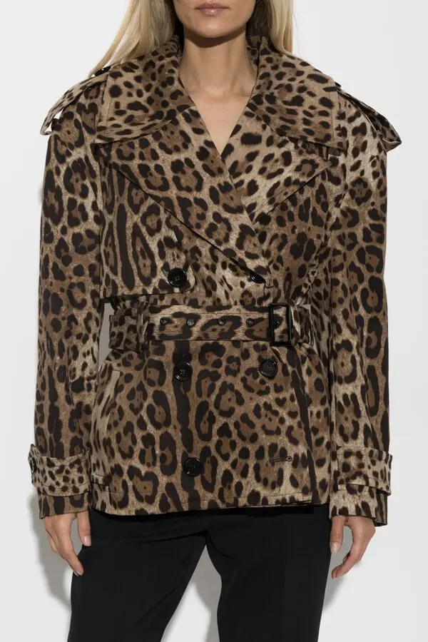 Dolce & Gabbana Double-breasted Animal Print Trench Coat