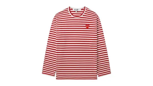 Play Comme Des Garcon Heart Logo Striped Long Sleeve T-shirt - Bright Red