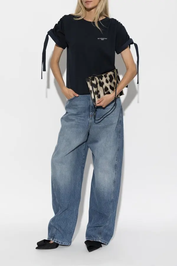 Givenchy Navy Short Sleeve Top With Tie Detail