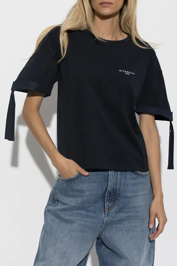 Givenchy Navy Short Sleeve Top With Tie Detail