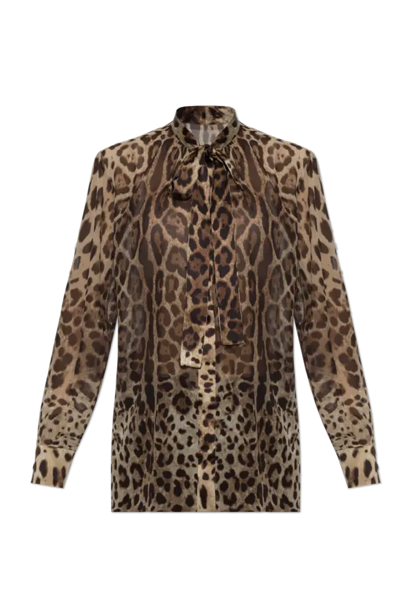 Dolce & Gabbana Silk Animal Print Bow Collar Shirt