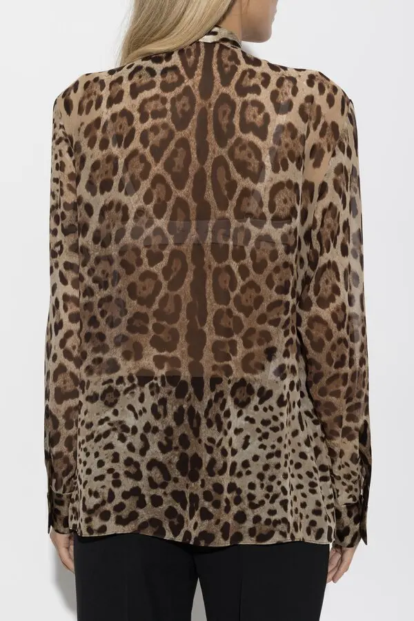 Dolce & Gabbana Silk Animal Print Bow Collar Shirt