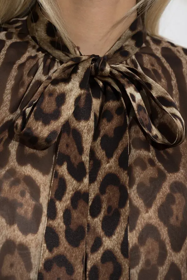 Dolce & Gabbana Silk Animal Print Bow Collar Shirt