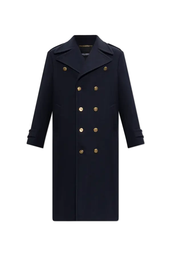 Dolce & Gabbana Navy Wool Overcoat With Single Vent