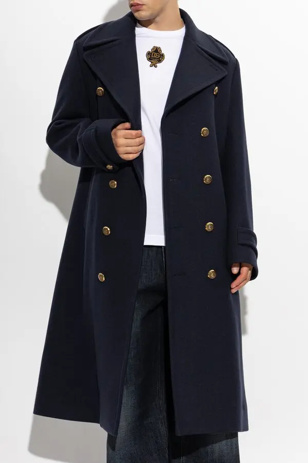 Dolce & Gabbana Navy Wool Overcoat With Single Vent