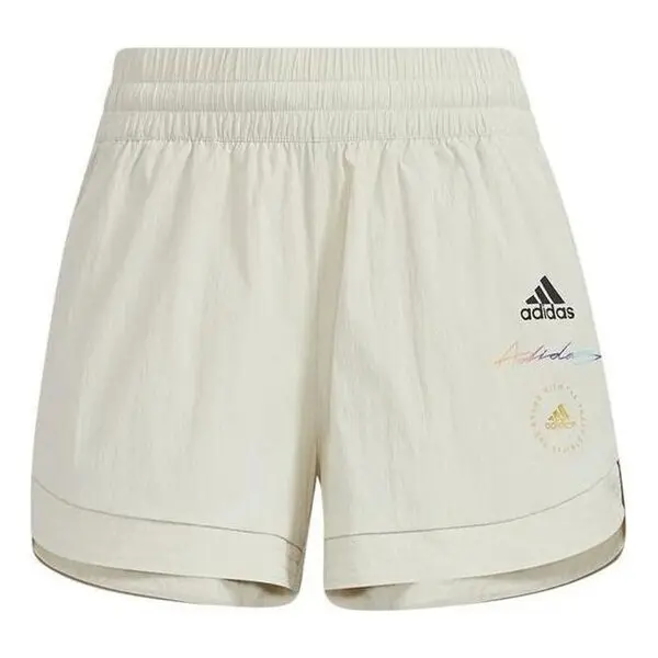 Adidas Logo Elastic Waist Athletic Shorts - White