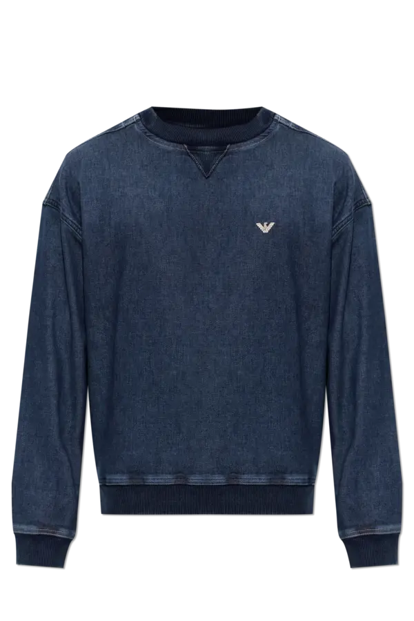 Emporio Armani Crewneck Sweatshirt With Metallic Logo Detail - Navy Blue